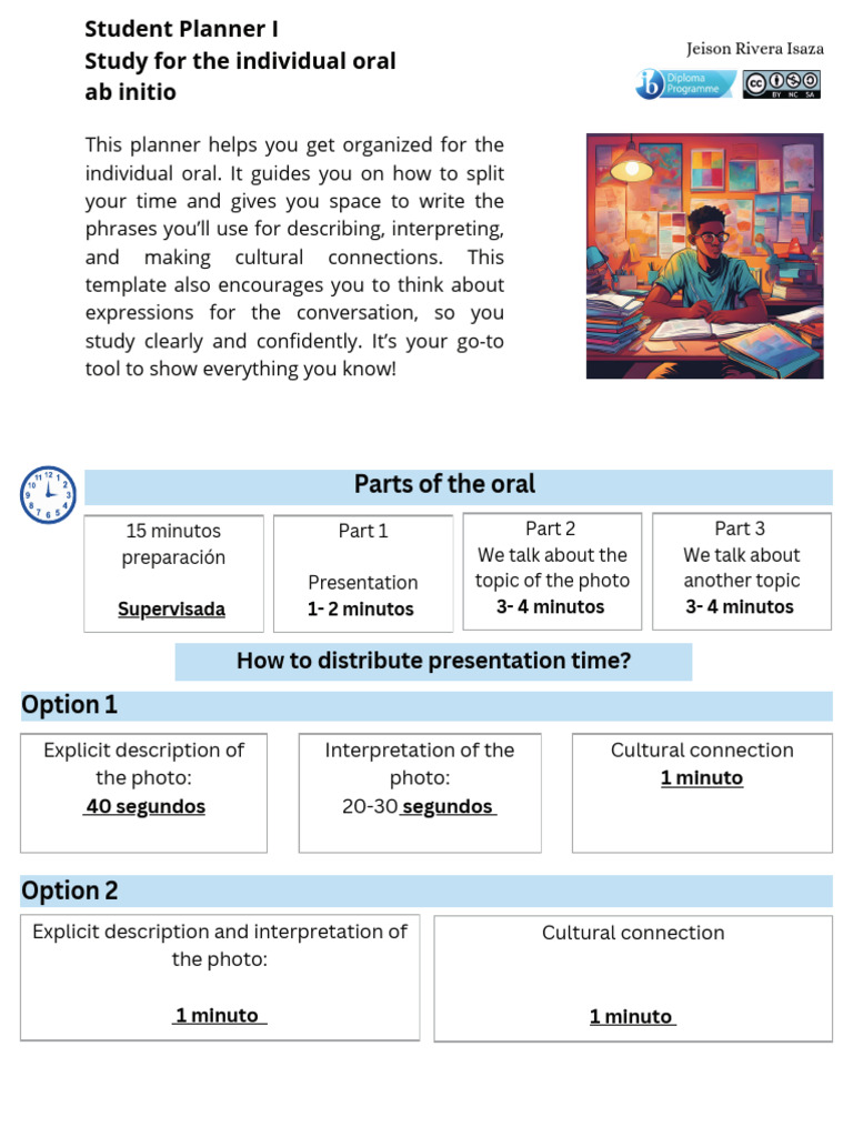 Student Planner for Individual Oral Exam | PDF | Human Communication | Linguistics