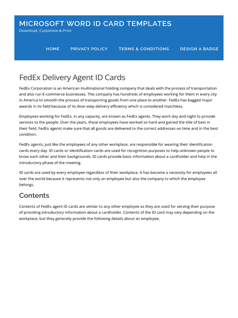 FedEx Delivery Agent ID Card Templates | Edit & Print FREE | PDF ...