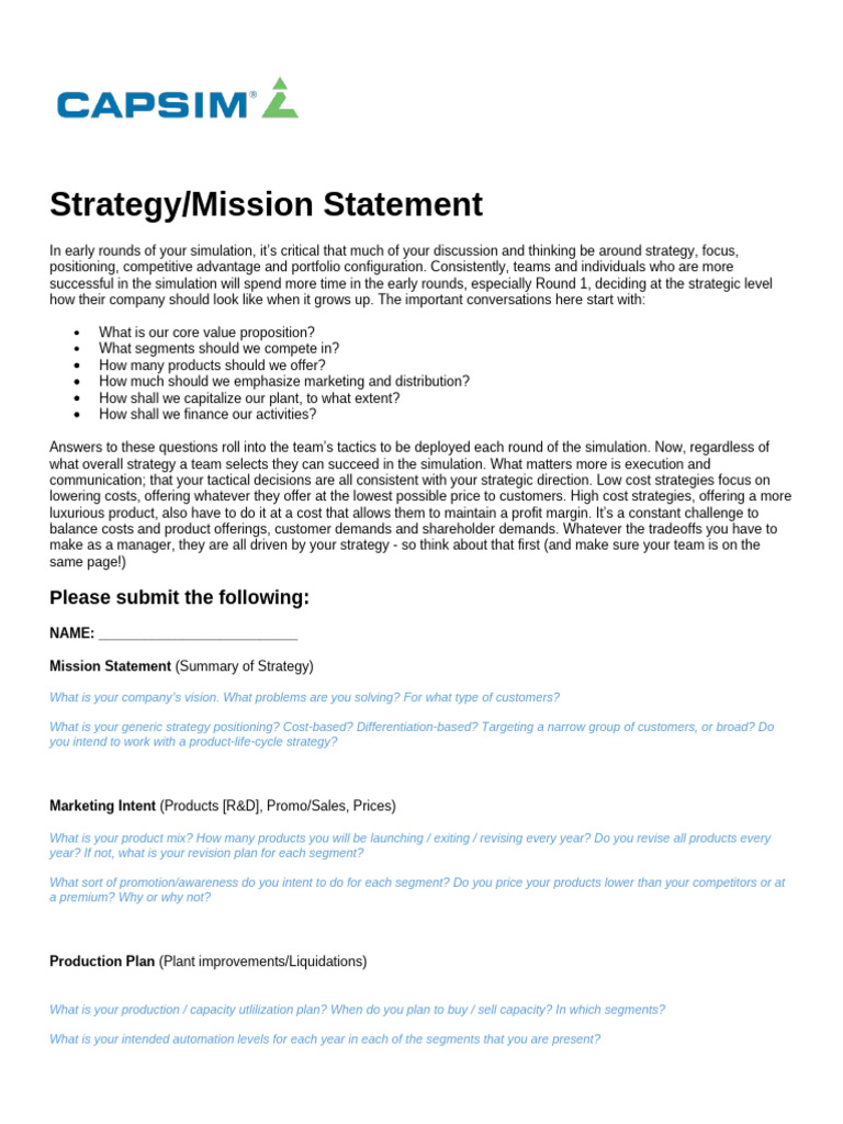 Strategic Mission Statement Guide | PDF | Marketing | Competitive Advantage