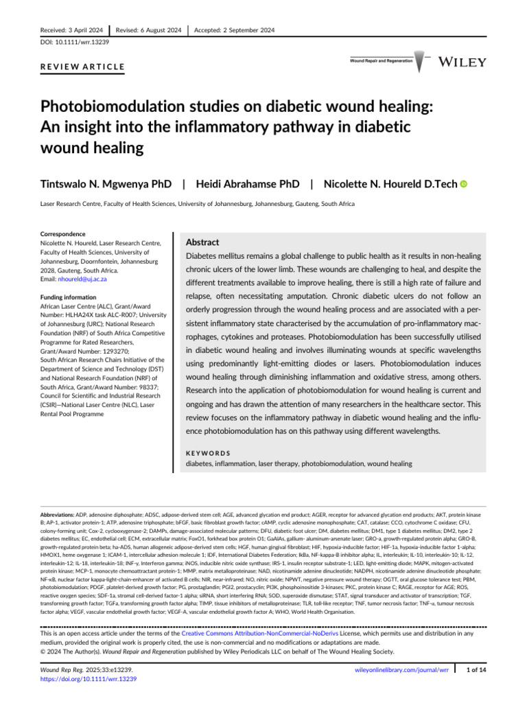 2024 - Photobiomodulation Studies On Diabetic Wound Healing An Insight ...