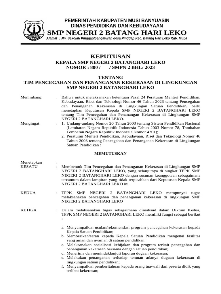 SK TIM Pencegahan Dan Penanganan Kekerasan 2023 YULI ZAHARA | PDF