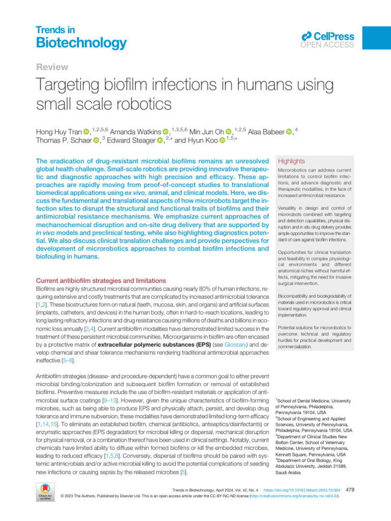 Targeting Biofilm Infections in Humans Using Small Scale Robotics | PDF ...