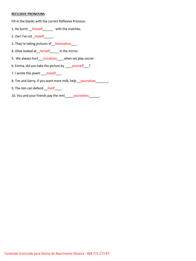 Reflexive Pronouns Exercise | PDF