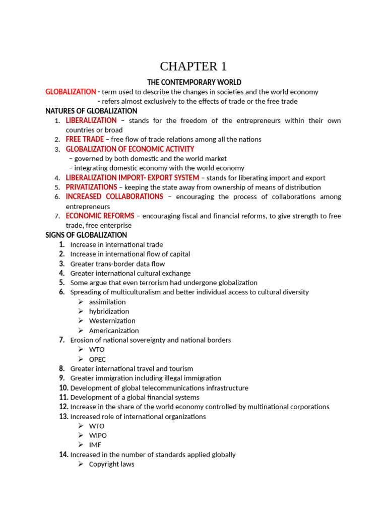 CHAPTER 1 Contemporary World | PDF | Globalization | Economies