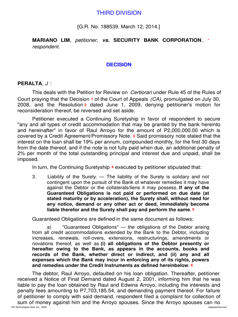 Suretyship Liability in Loan Default Case | PDF | Surety | Lawsuit