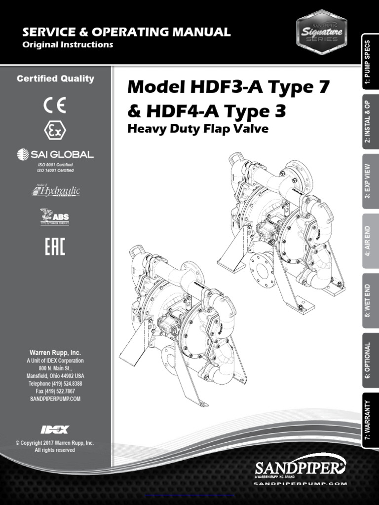 Sandpiper HDF4 A Heavy Duty Air Operated Diaphragm Pump English | PDF | Pump | Fuse (Electrical)