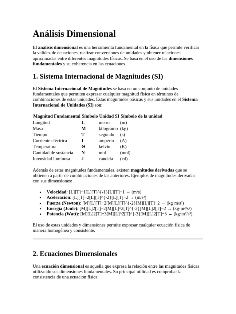 Análisis Dimensional | PDF | Sistema Internacional de Unidades | Kilogramo
