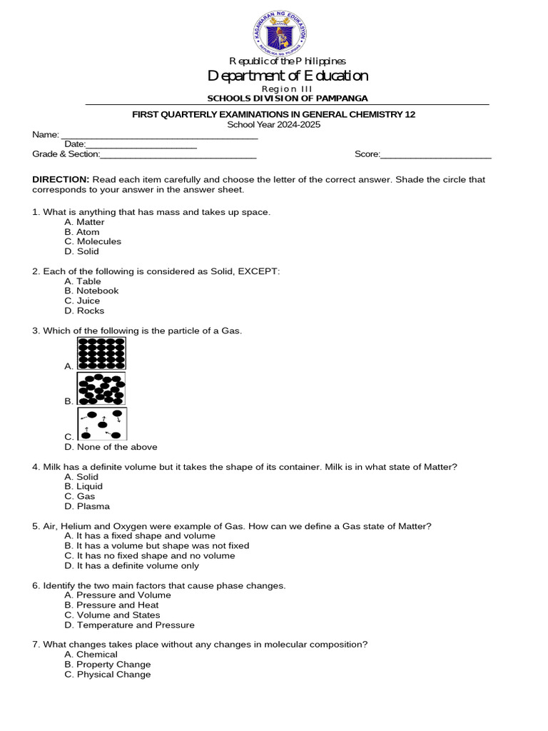 First Periodic Test - General Chemistry (new format) | PDF | Atoms ...