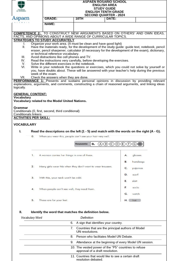 English Study Guide 10th Grade II-quarter 2024 | PDF | Vocabulary ...