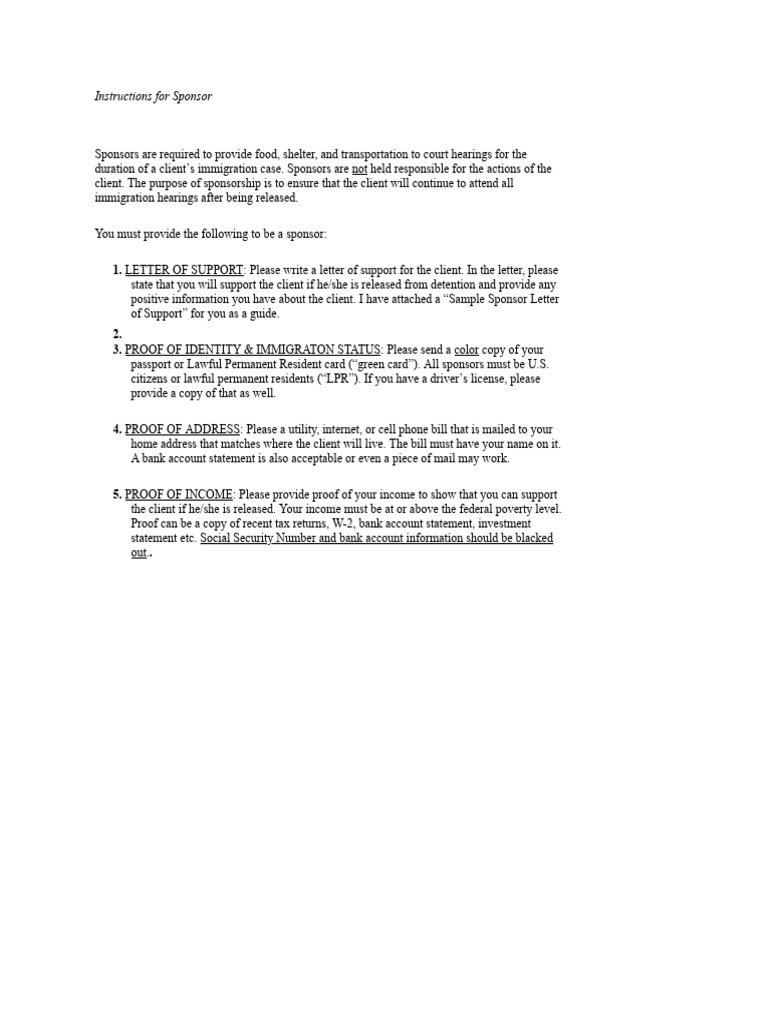 Sponsor Docs and Sample Letter | PDF