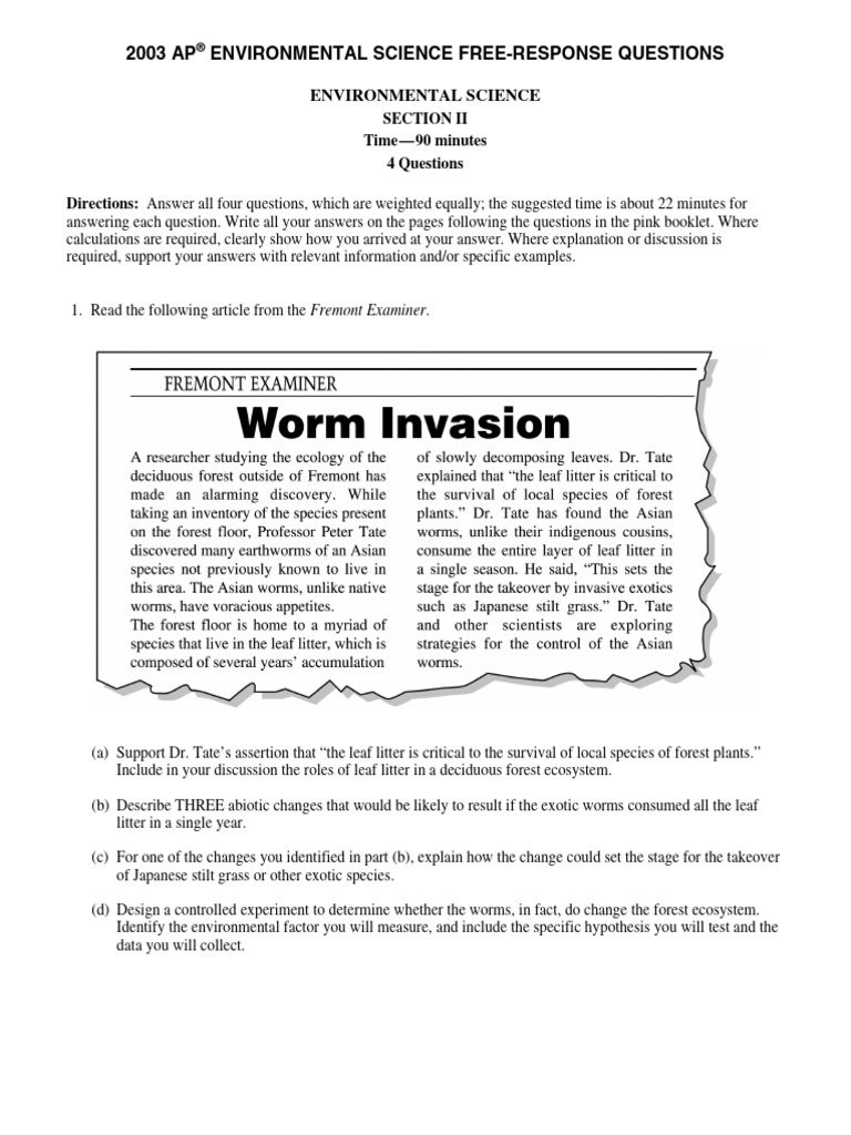 AP Env Science FRQ 2003 Answer | PDF | Soil | Experiment