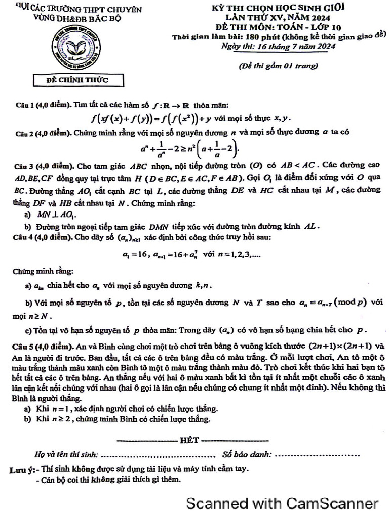 De Va Dap An DHBB Khoi 10 2024 | PDF