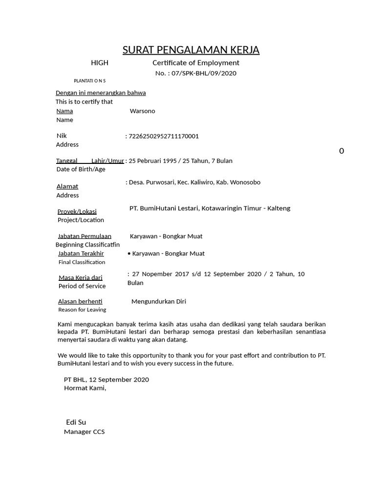 Paklaring Warsono | PDF