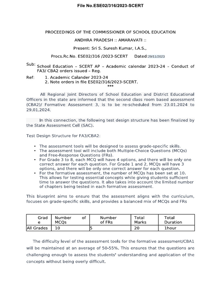 CBA2 - FA3 RevisedTimetable (2023-24) | PDF