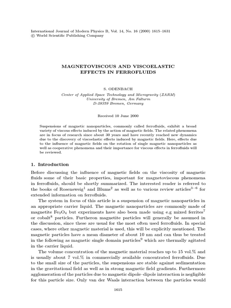 Magnetoviscous and Viscoelastic Effects in Ferrofluids | PDF | Viscosity | Magnetic Field