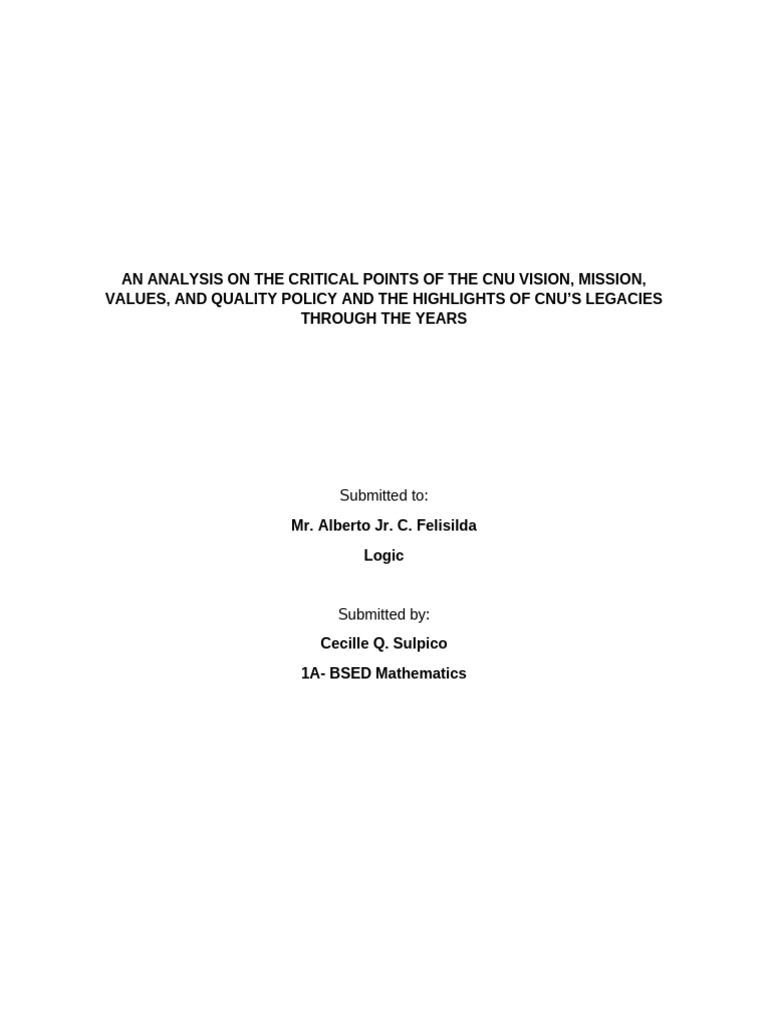 CNU Vision, Mission, and Values Analysis | PDF