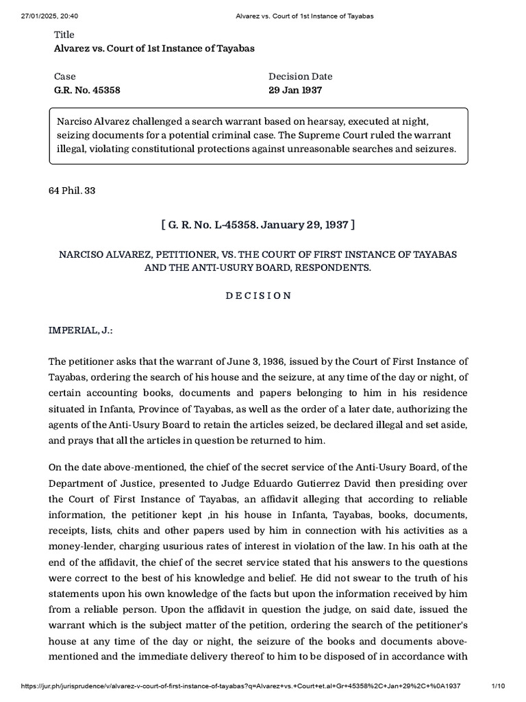 Alvarez vs. Court of 1st Instance of Tayabas (10 Pages) | PDF | Search ...
