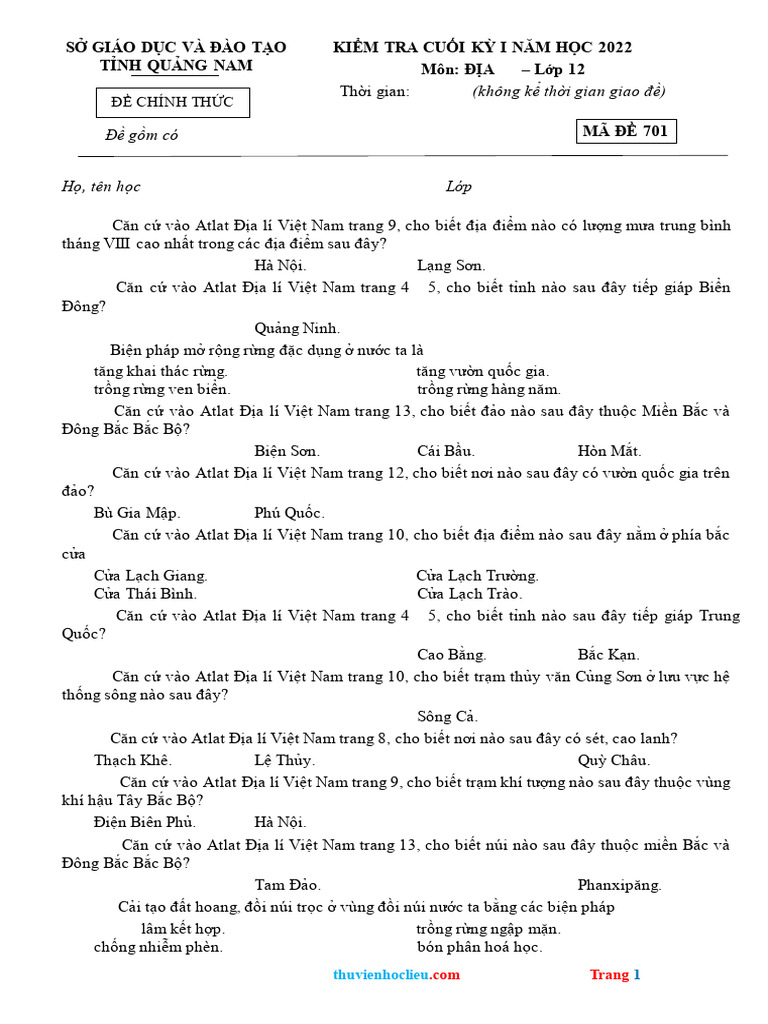 thuvienhoclieu.com-De-thi-HK1-Dia-Li-12-Quang-Nam-22-23 | PDF