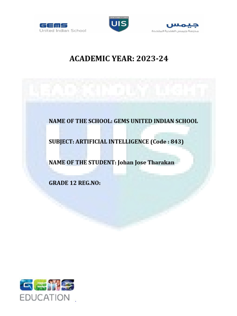 AI Project Cover Page 2023-24 | PDF