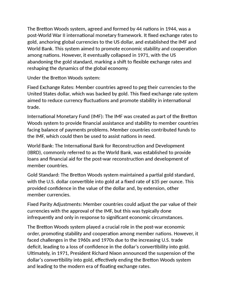 The Bretton Woods System | PDF