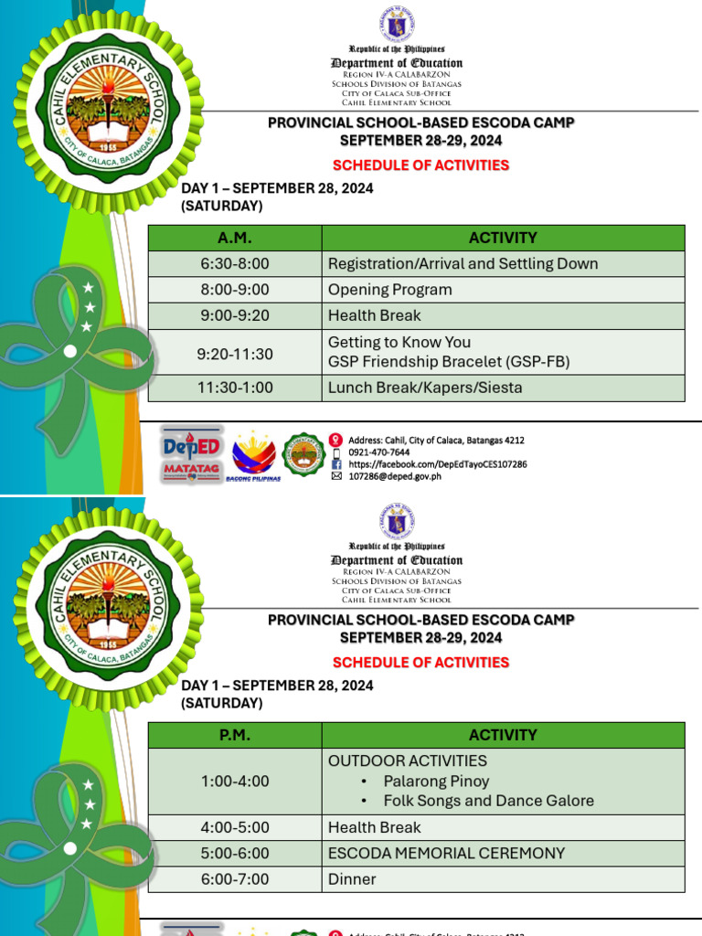Schedule of Activities Escoda | PDF | Meal