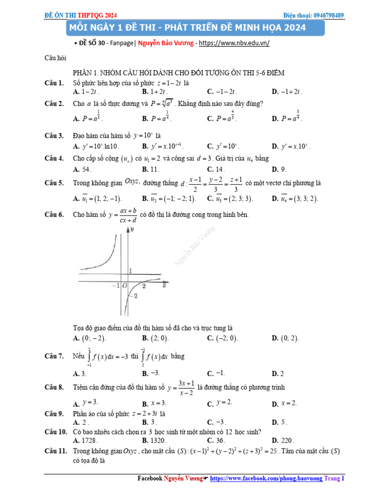 ĐỀ SỐ 30 - MỖI NGÀY 1 ĐỀ THI 2024 - PHÁT TRIỂN ĐỀ MINH HỌA 2024 | PDF
