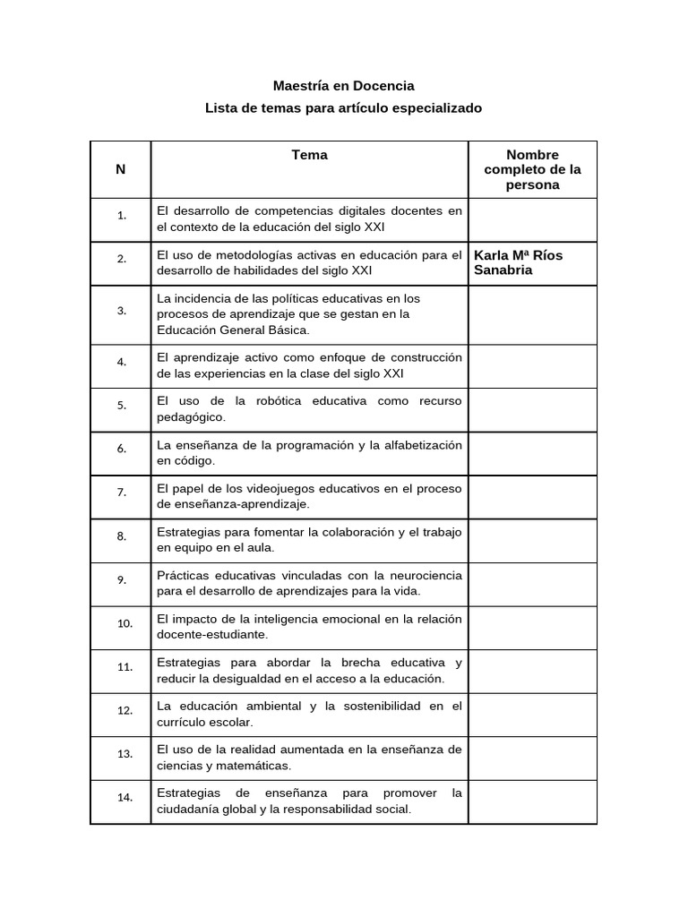 Temas Clave en Maestría en Docencia | PDF | Enseñando | Salón de clases