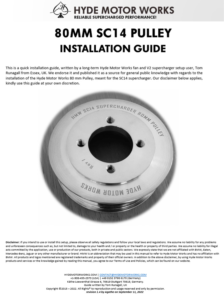 Hyde Motor Works 80mm Pulley Installation Guide 11 Sept 2022 | PDF | Drill