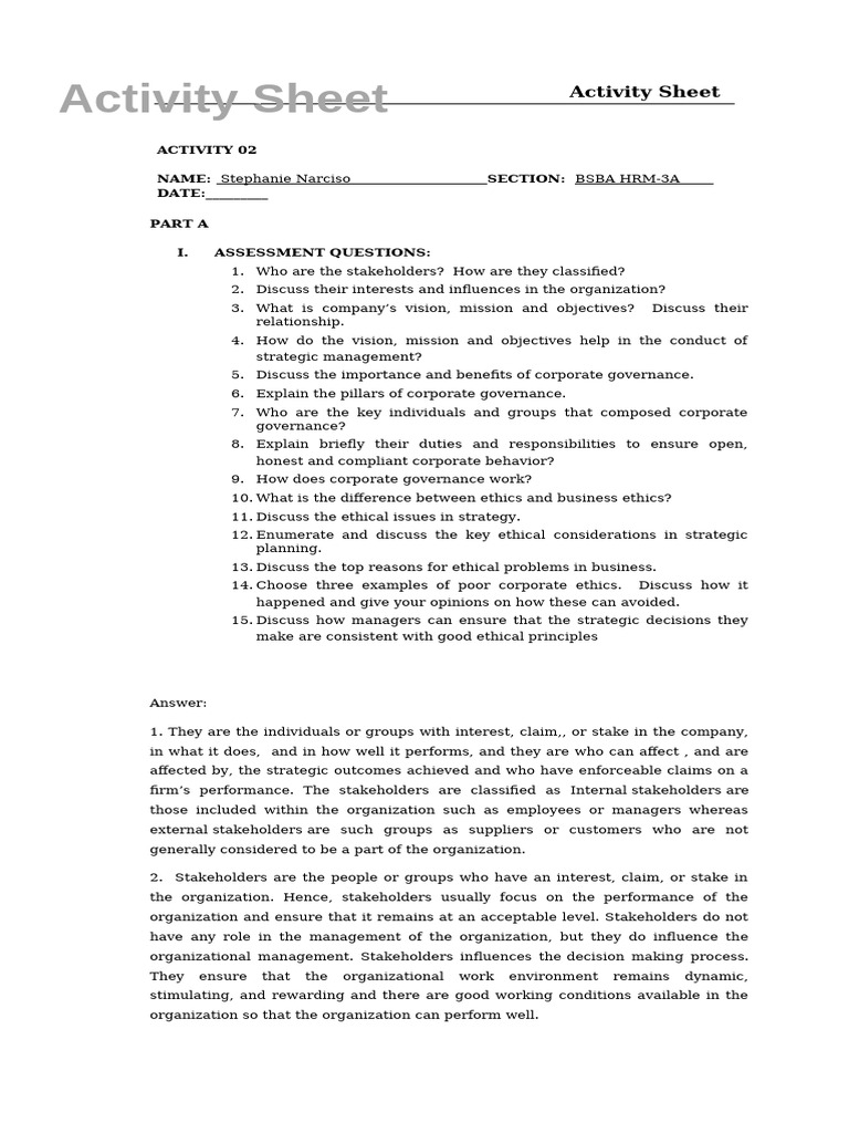 Assessment - Strategic Management | PDF | Corporate Governance | Governance