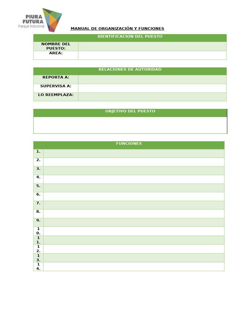 Formato Manual de Organización y Funciones - Piura Futura | PDF