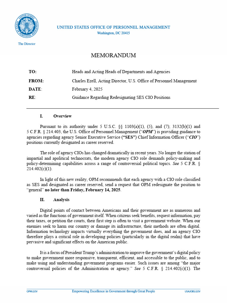 Redesignating SES CIO Positions Guidance | PDF