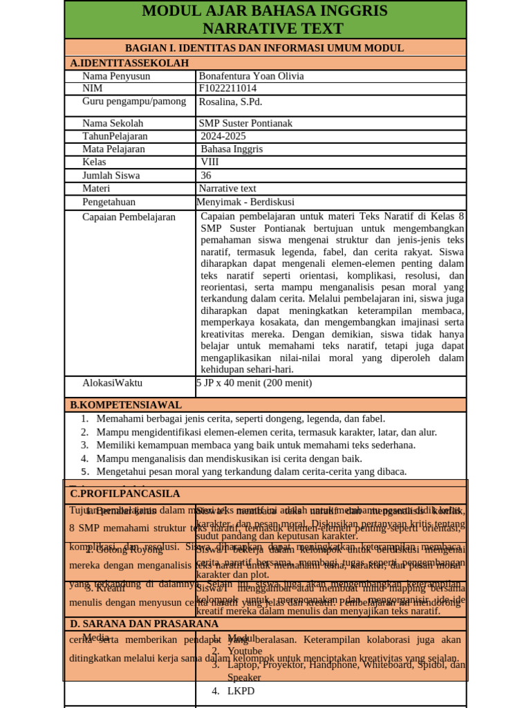 Modul Ajar Narrative Text | PDF