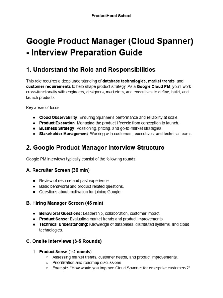 Google PM (Cloud Spanner) - Interview Guide | PDF | Cloud Computing | Databases