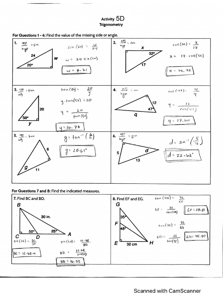 Activity 5D Trig KEY | PDF