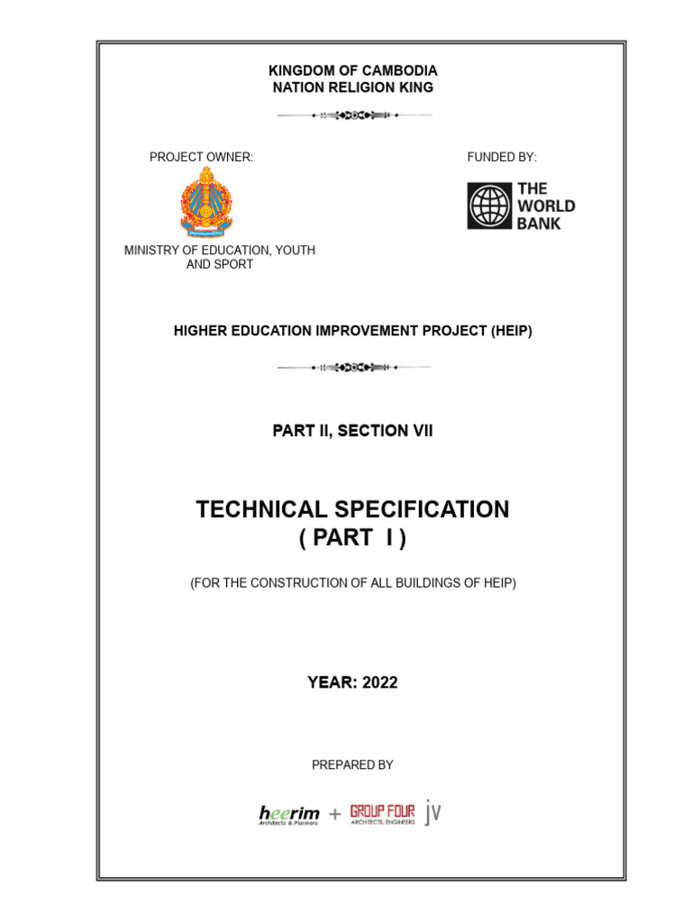 HEIP_TECHNICAL SPEC_Rev with DoC & WB_Part I_220411 | PDF | General Contractor | Specification ...