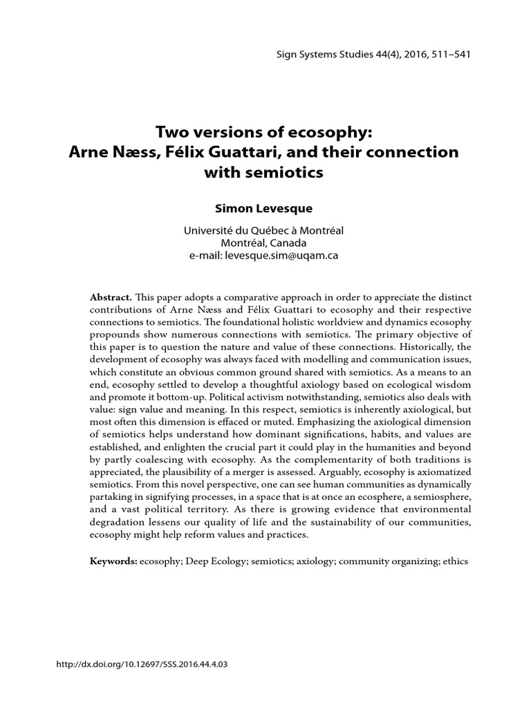 Two Versions of Ecosophy Arne Naess Felix Guattari | PDF