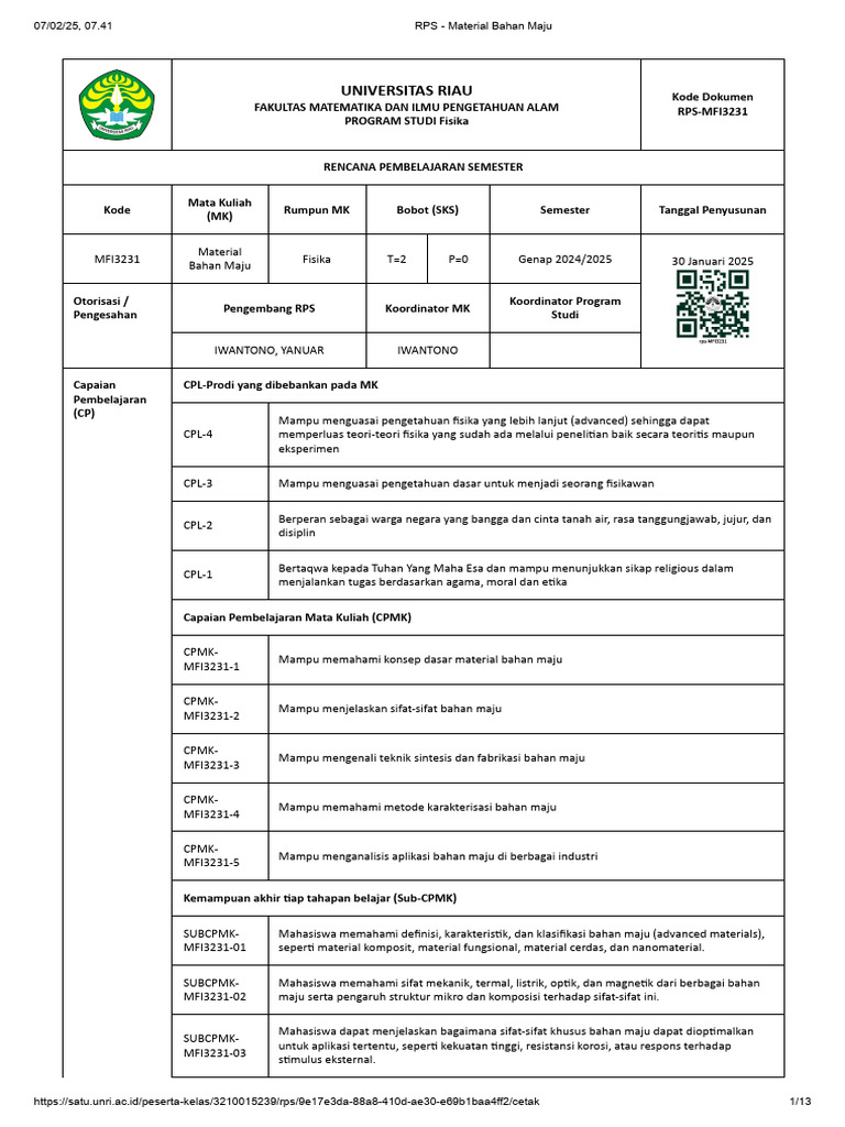 RPS - Material Bahan Maju | PDF
