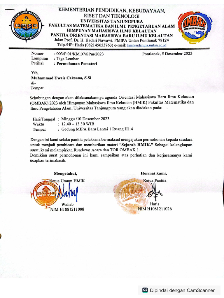 Surat Pemateri M. Uwais Caksana, S.si | PDF