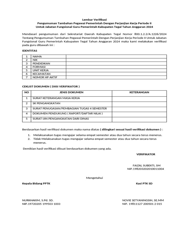 Lembar Verifikasi P3K tahun 2025 | PDF