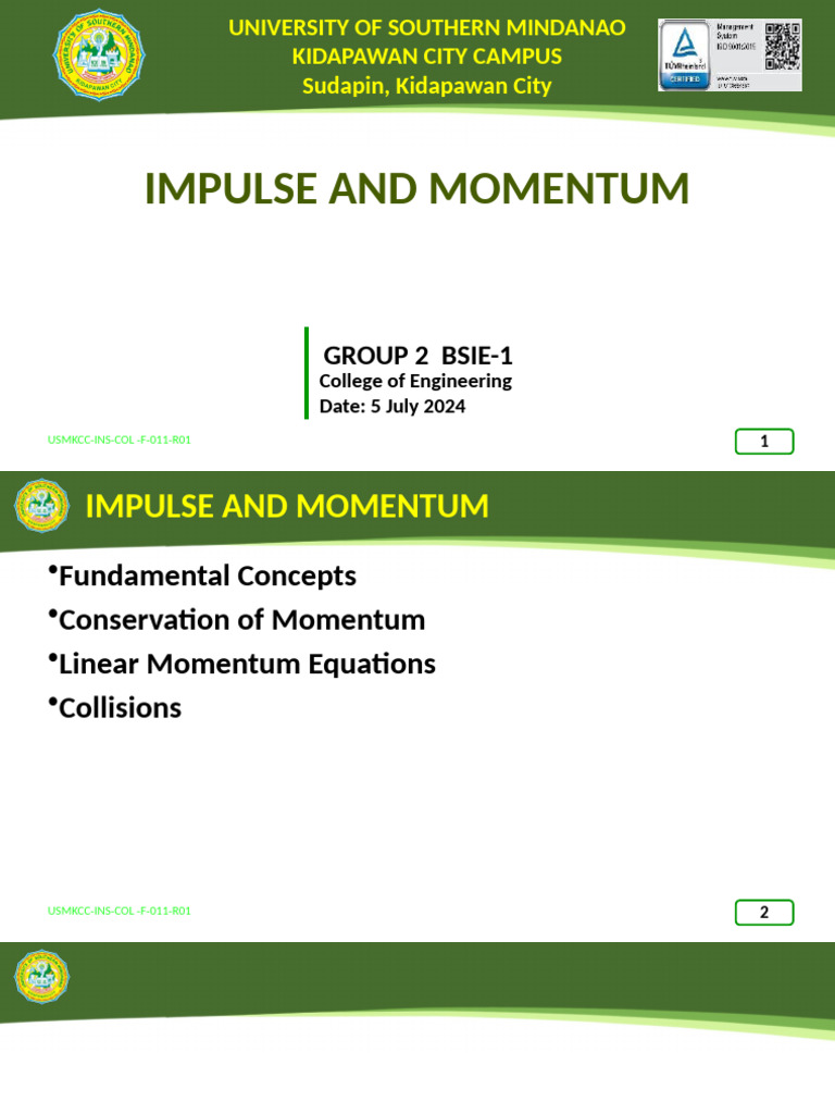 G02 Impulse and Momentum 1 | PDF | Momentum | Collision