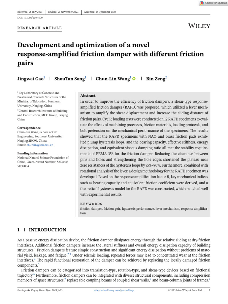 Earthq Engng Struct Dyn - 2023 - Gao - Development and optimization of a novel response ...