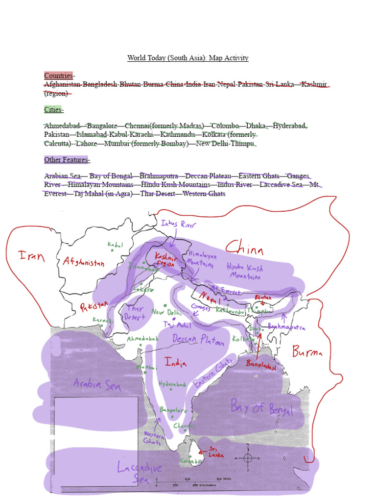 World Today (South Asia) - Map Activity | PDF