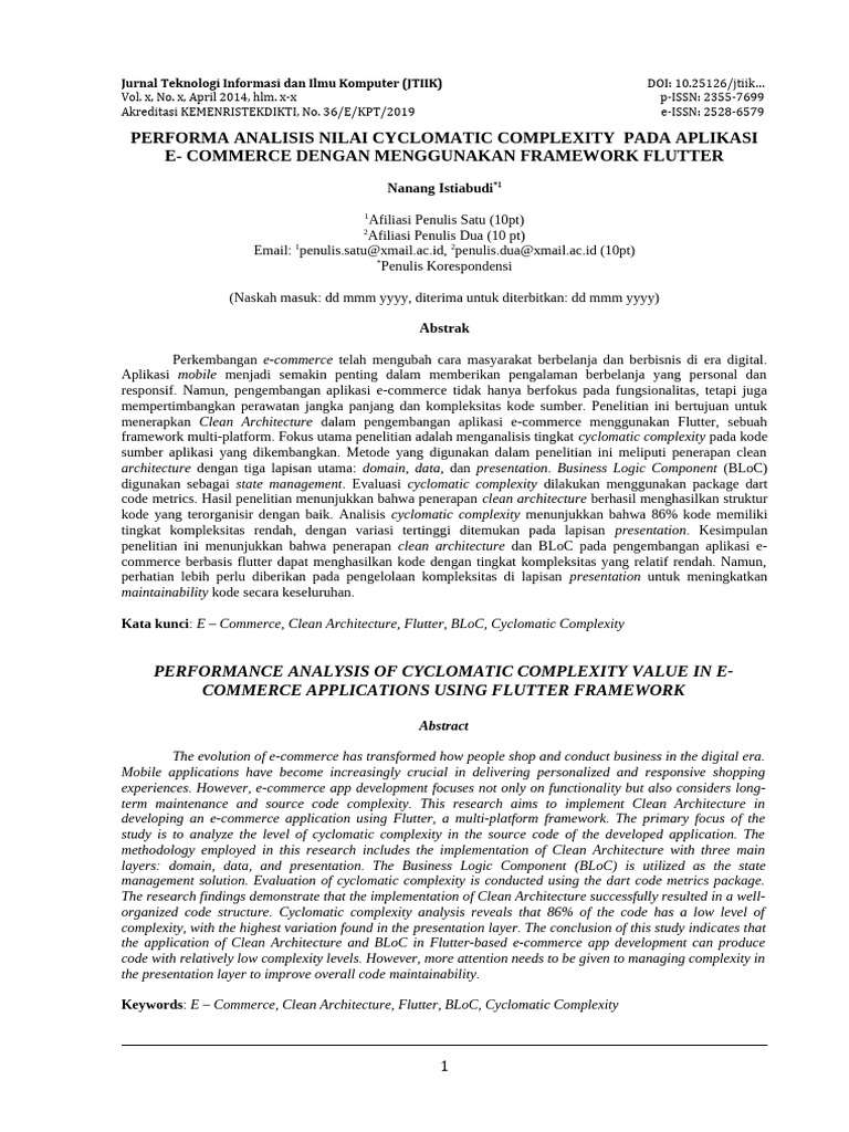 Performance Analysis of Cyclomatic Complexity Value in E-Commerce Applications Using Flutter ...