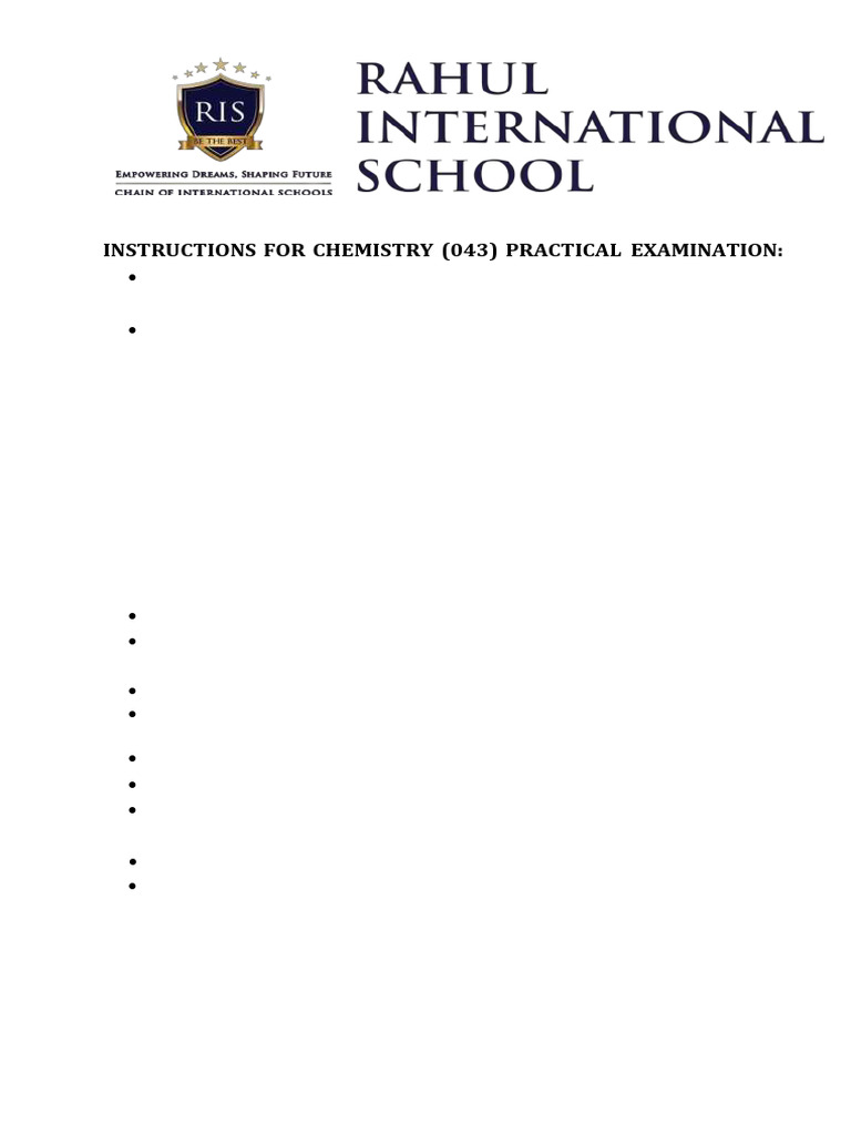 Chemistry Pratical Exam Instructions | PDF