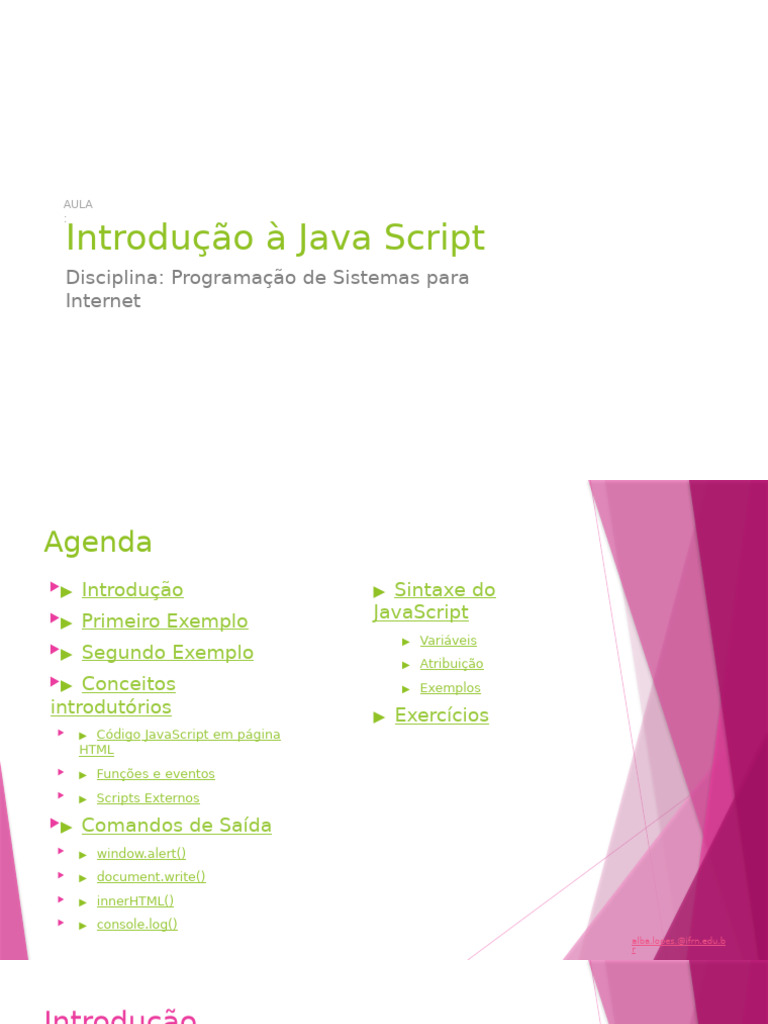 Aula 01 Introducao A Javascript 2024 | PDF | Script Java | Linguagem de script