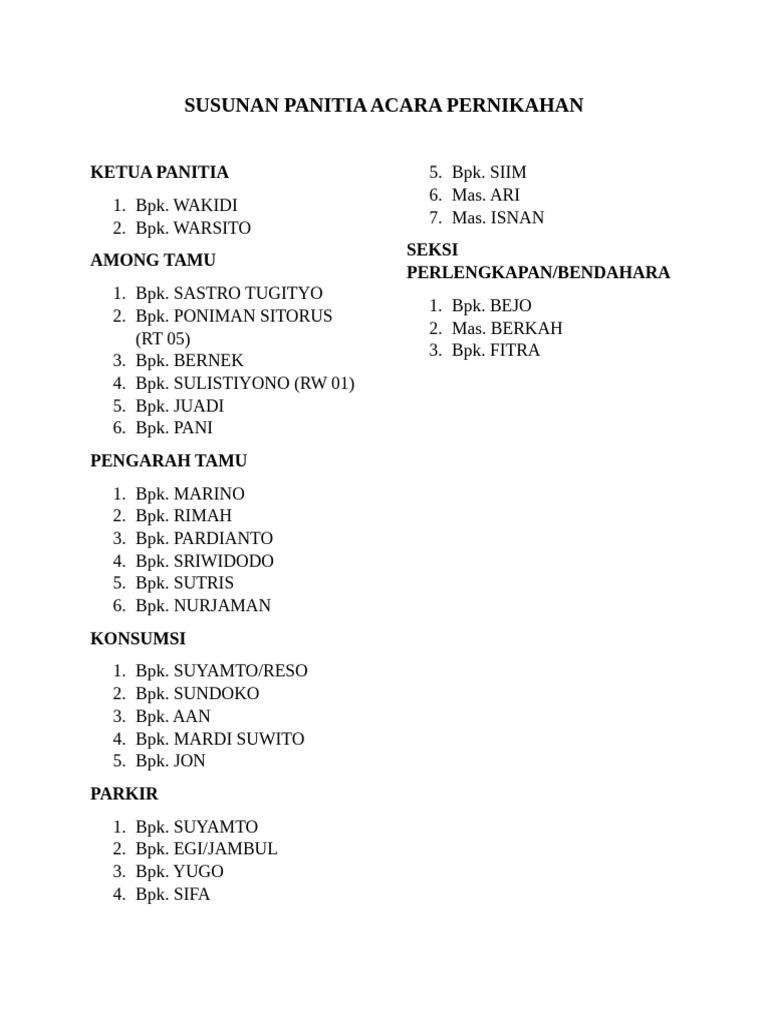 Susunan Panitia Acara Pernikahan | PDF