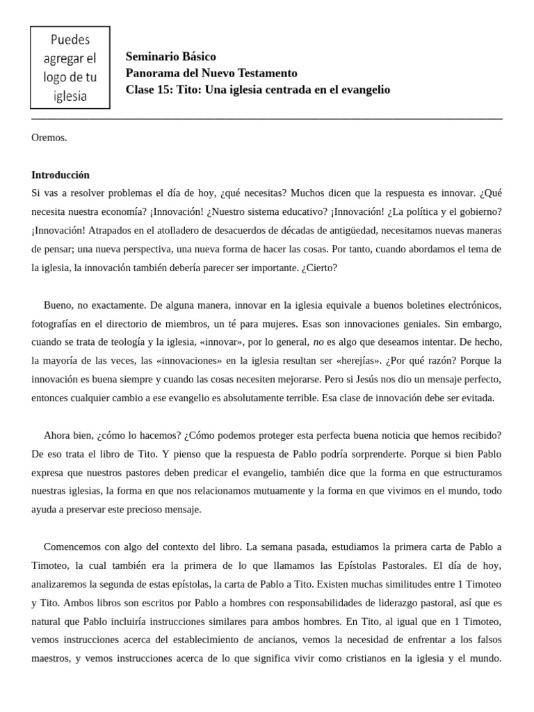 Iglesia y Evangelio en Tito: Liderazgo Clave | PDF | Pablo el apóstol ...