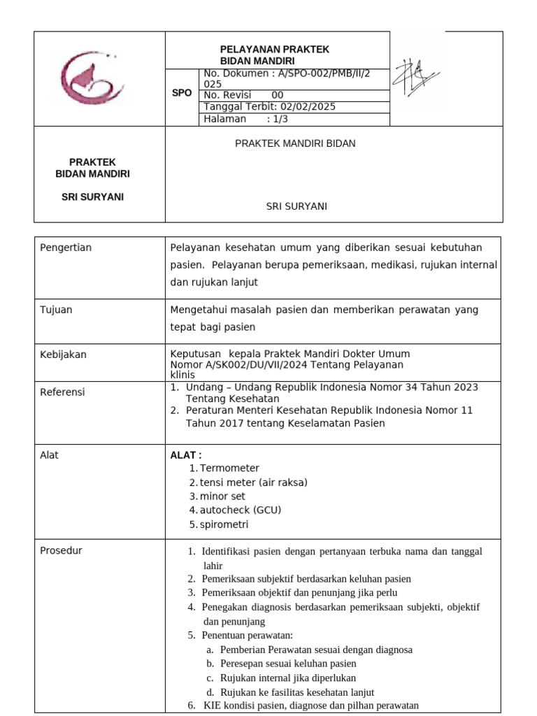 Contoh Format Spo Pelayanan | PDF