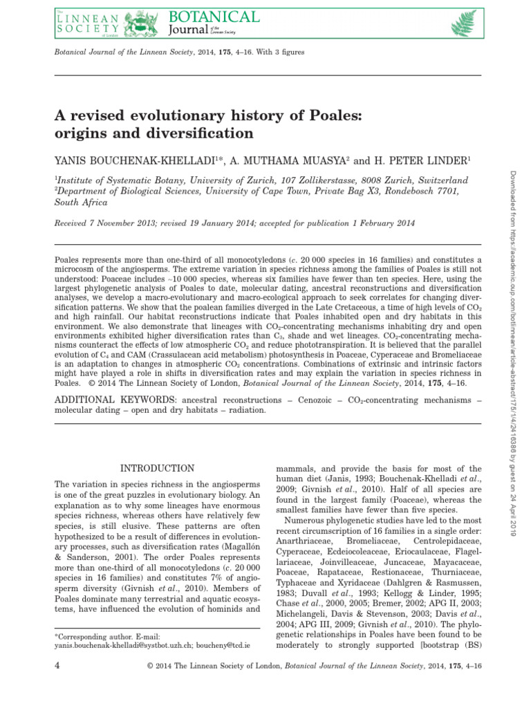 Bouchenak-Khelladi Et Al. 2014. a Revised Evolutionary History of ...