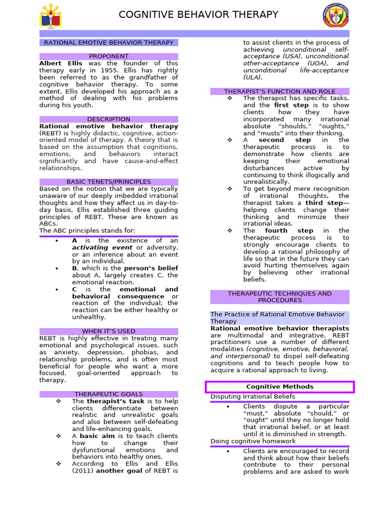 COGNITIVE BEHAVIOR THERAPY | PDF | Rational Emotive Behavior Therapy ...
